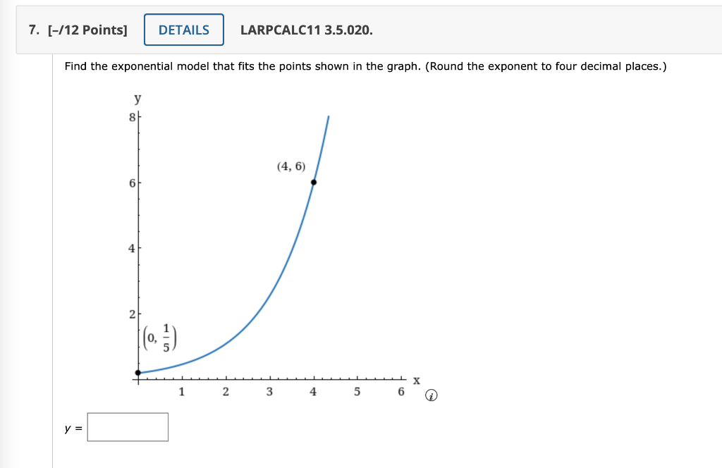 Solved Find the exponential model that fits the points shown | Chegg.com
