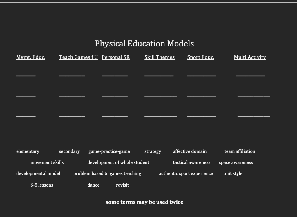 Solved Physical Education Models | Chegg.com