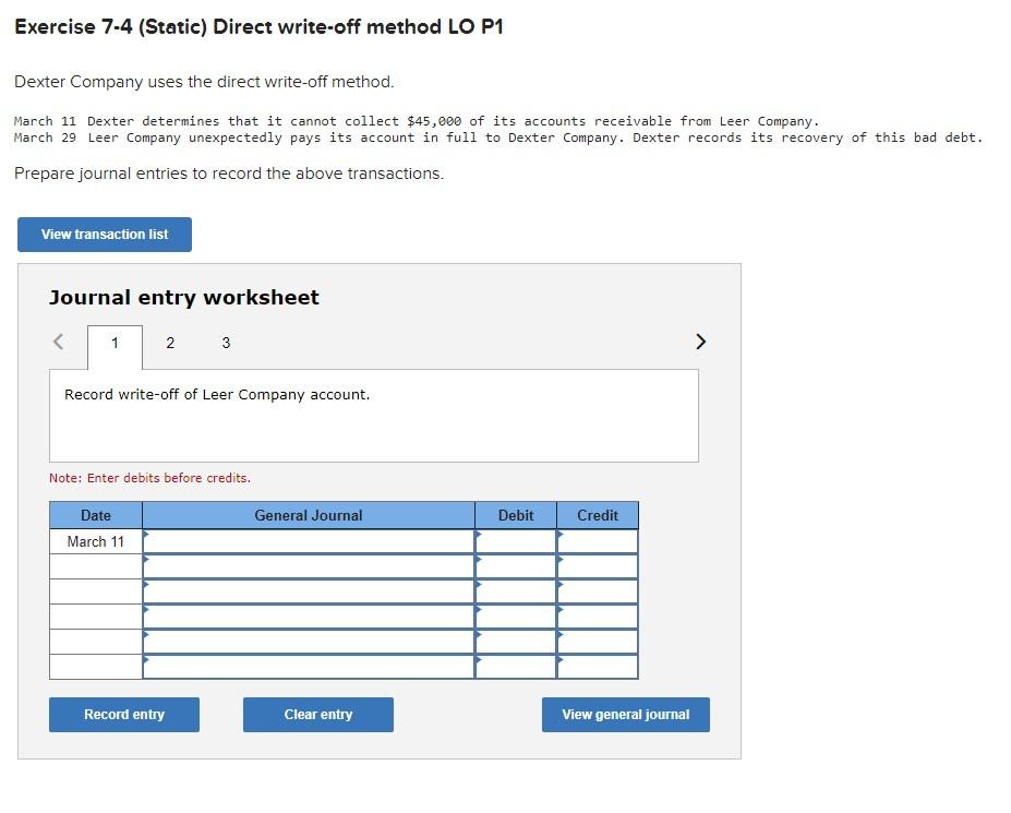 Solved Exercise 9-4 Direct write-off method LO P1 Dexter | Chegg.com