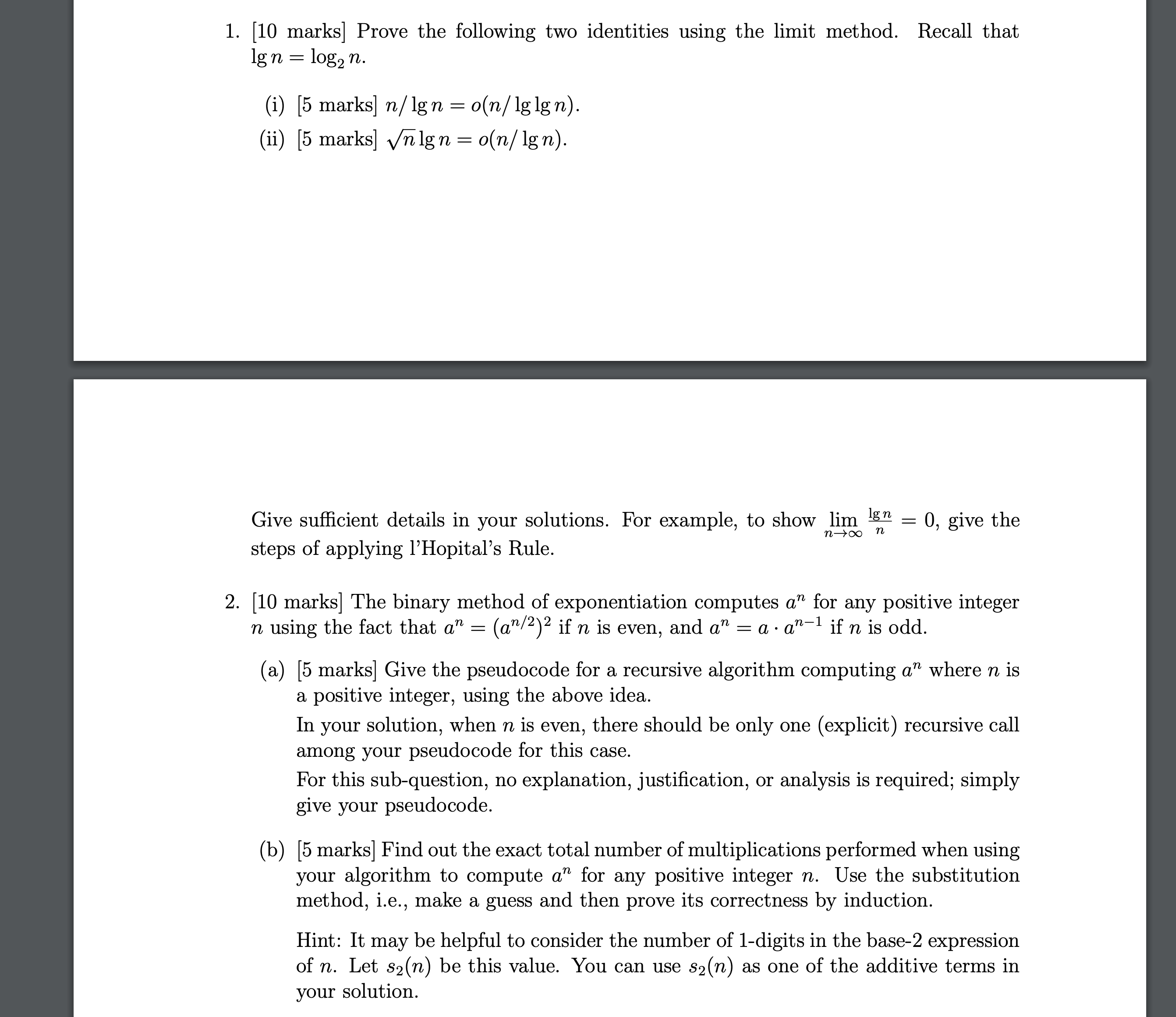 Solved [10 ﻿marks] ﻿Prove the following two identities using | Chegg.com