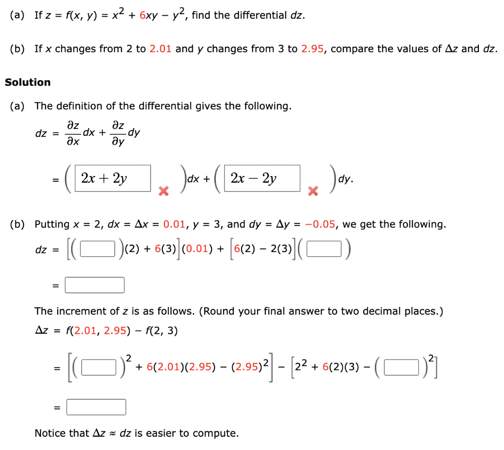 Solved (a) If z=f(x,y)=x2+6xy−y2, find the differential dz. | Chegg.com