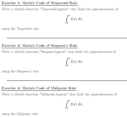 Solved Exercise 1: Matlab Code of Trapezoid Rule Write a | Chegg.com