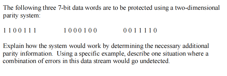 Solved The following three 7-bit data words are to be | Chegg.com