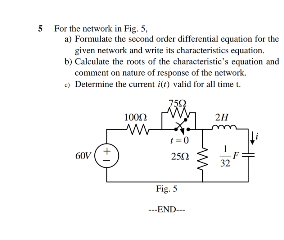 Solved 5 For the network in Fig. 5, a) Formulate the second | Chegg.com