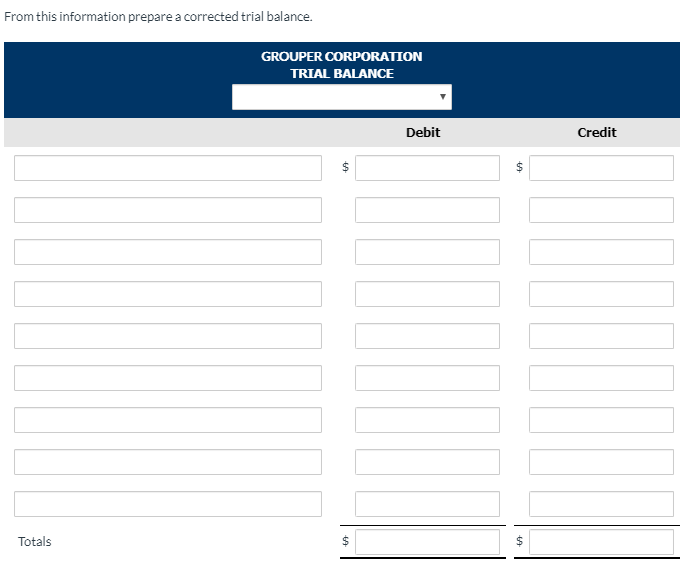 Solved The following trial balance of Grouper Corporation | Chegg.com Solved The following trial balance of Grouper Corporation | Chegg.com