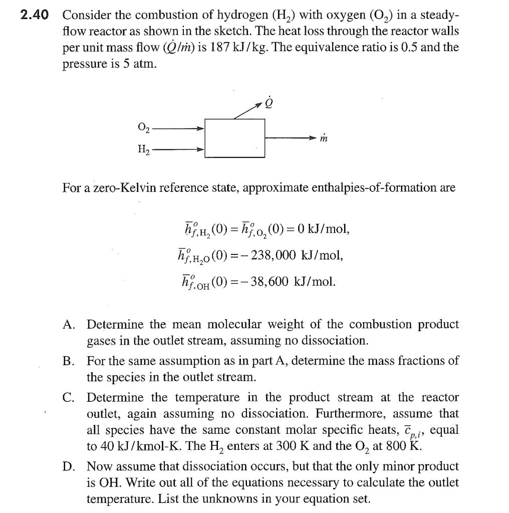 2.40 Consider the combustion of hydrogen (H2) with | Chegg.com