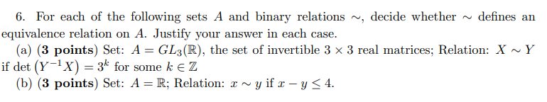 Solved For each of the following sets A and binary relations | Chegg.com