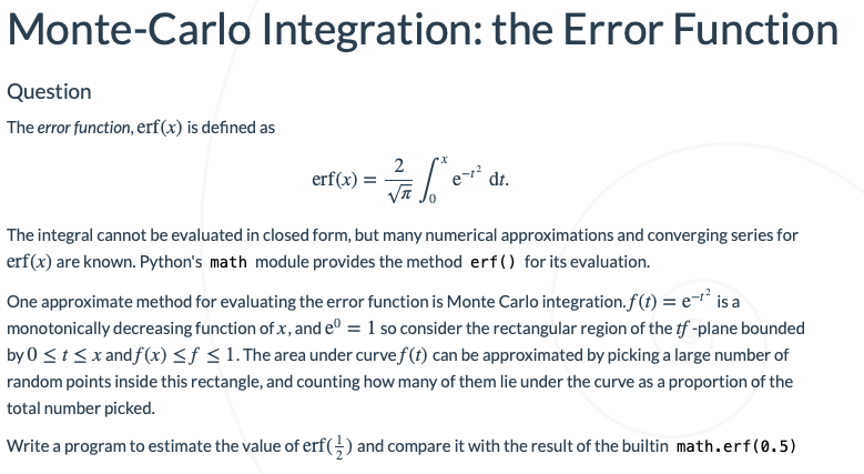 Solved Evaluating the error function using Monte Carlo | Chegg.com