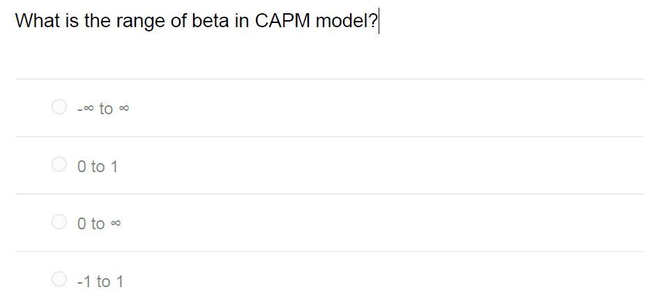 Solved What is the range of beta in CAPM model? - to 0 0 to | Chegg.com