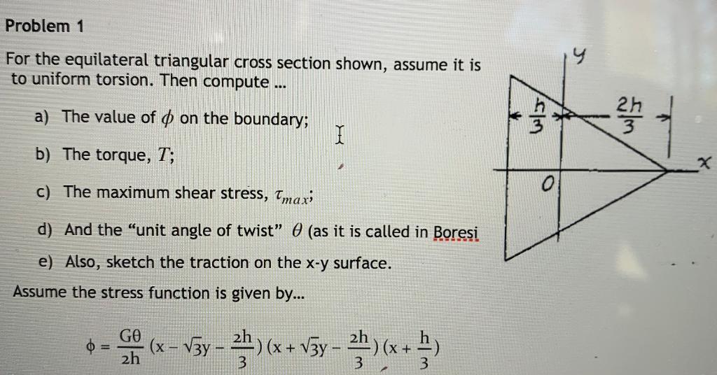 Problem 1 For the equilateral triangular cross | Chegg.com