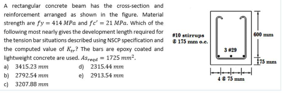 Solved A rectangular concrete beam has the cross-section and | Chegg.com