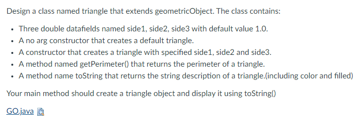Solved Design a class named triangle that extends | Chegg.com