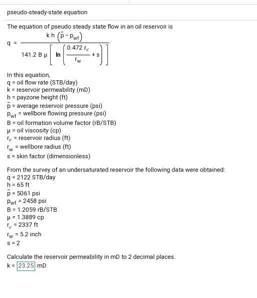 Solved pseudo-steady-state equation The equation of pseudo | Chegg.com
