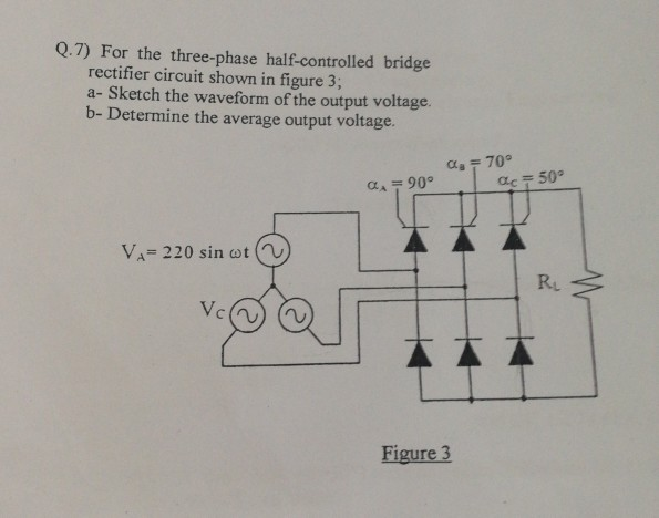 Solved Q.7) For the three-phase half-controlled bridge | Chegg.com