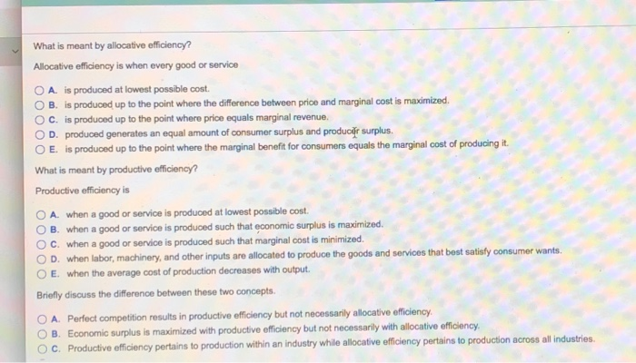 Solved What is meant by allocative efficiency? Allocative | Chegg.com
