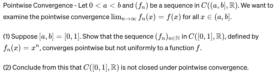 Solved Pointwise Convergence - Let 0 | Chegg.com