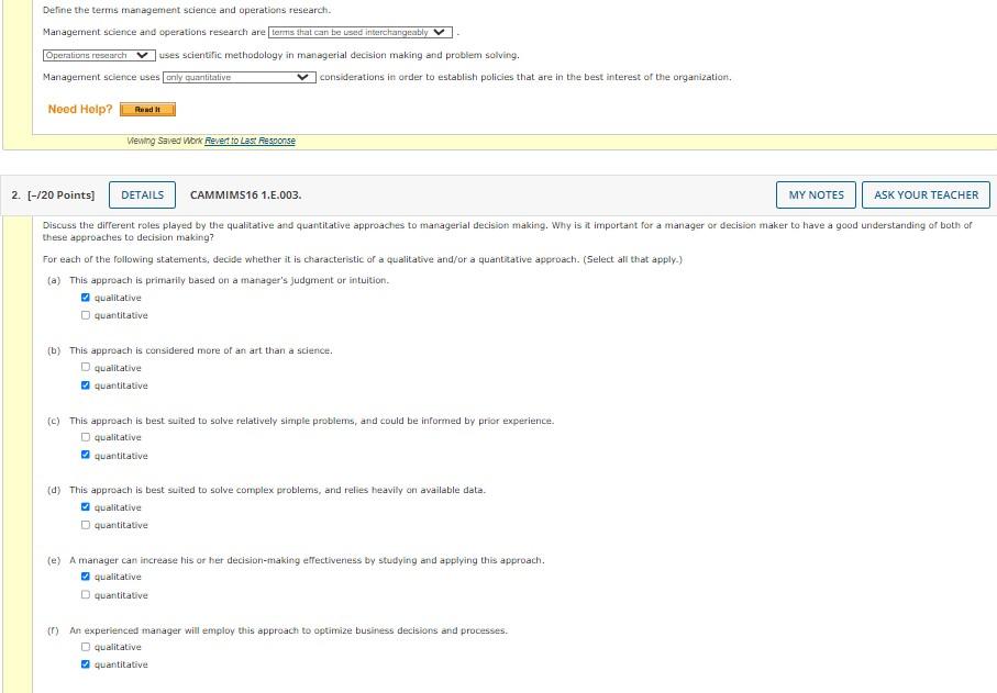 Solved Deline the terms management science and operations | Chegg.com