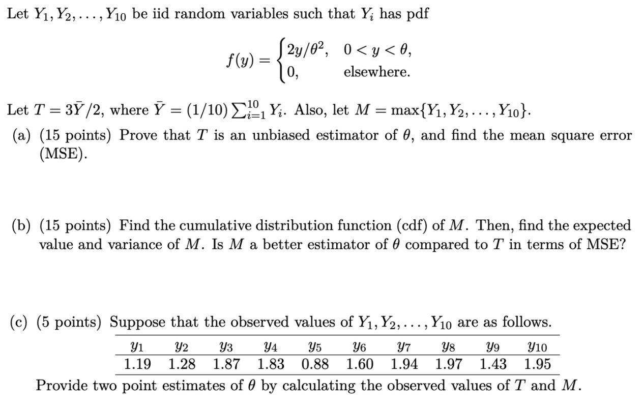 Solved Let Y1, Y2, ..., Y10 be iid random variables such | Chegg.com