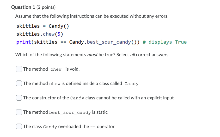 Solved Question 1 (2 points) Assume that the following | Chegg.com