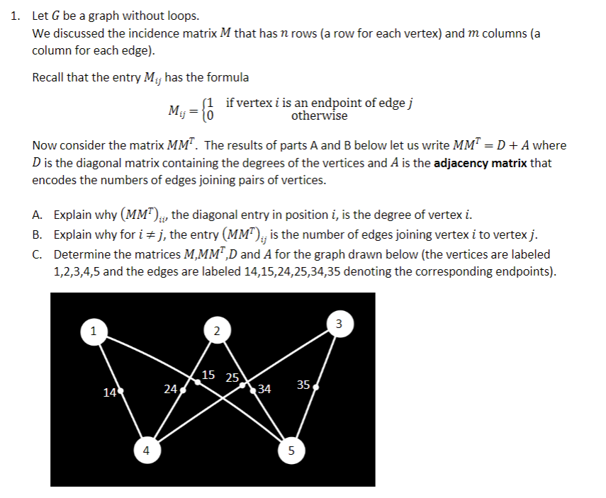 Solved Let G Be A Graph Without Loops We Discussed The 