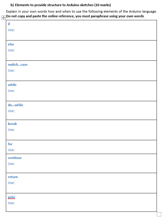 Solved b) Elements to provide structure to Arduino sketches | Chegg.com