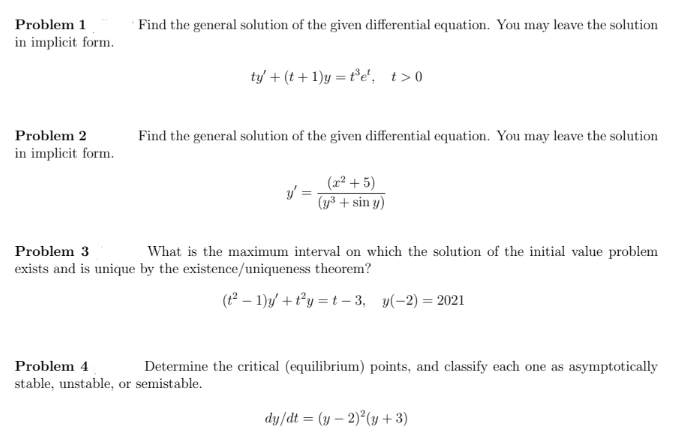 Solved Problem 1 in implicit form. Find the general solution | Chegg.com