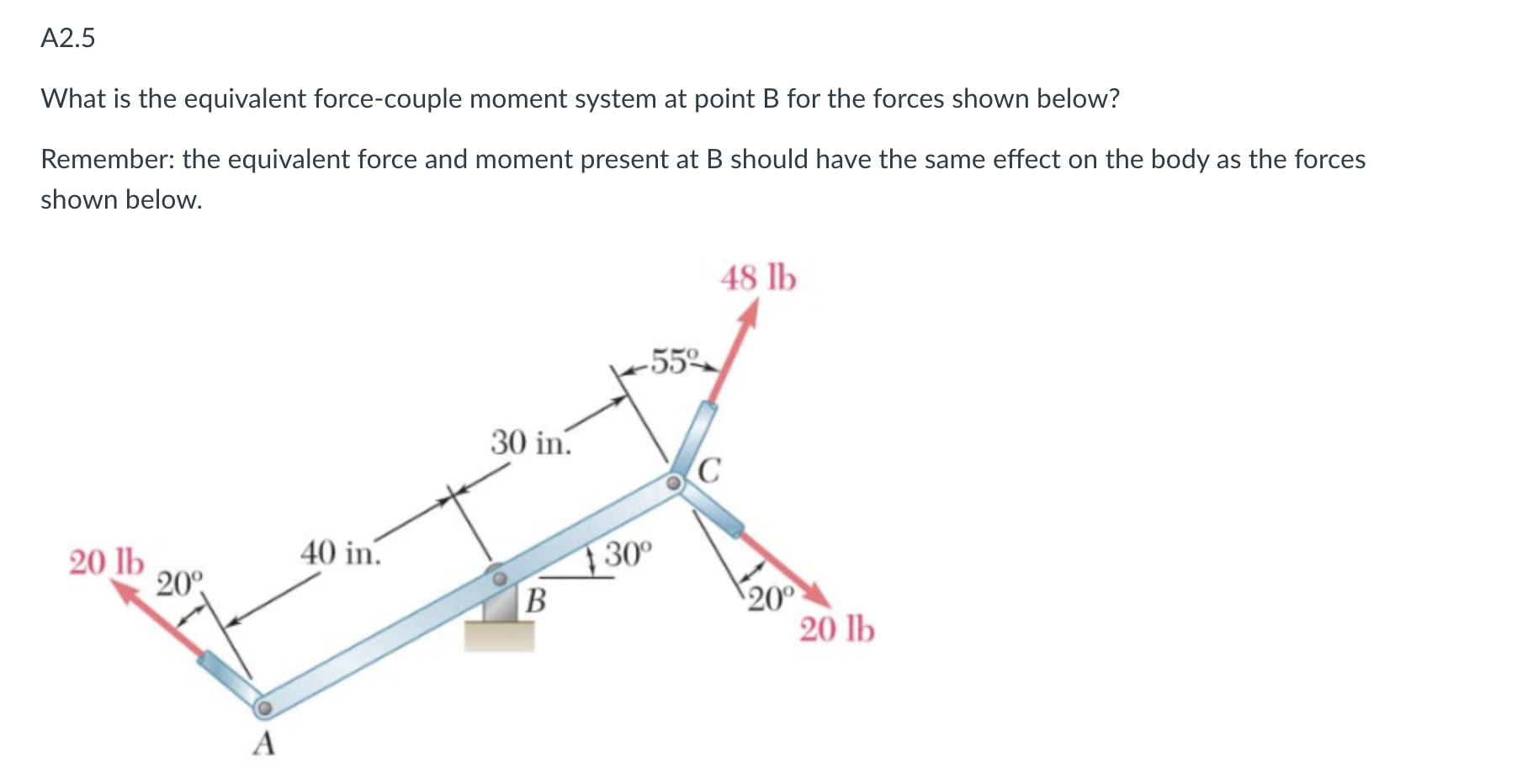 Solved A2.5 What is the equivalent force-couple moment | Chegg.com