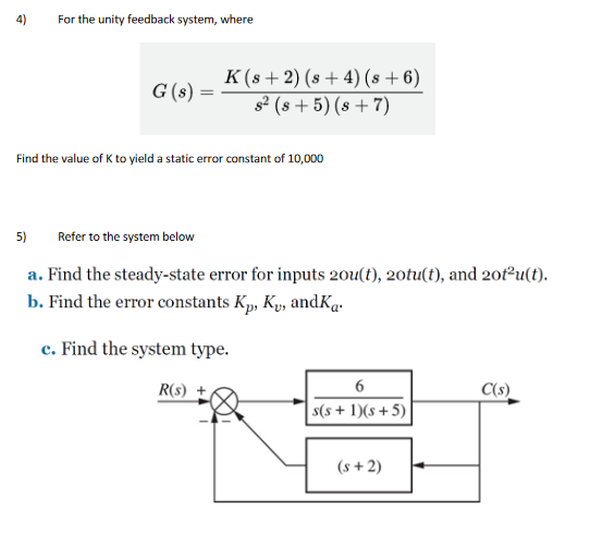 Solved 4) For the unity feedback system, where | Chegg.com