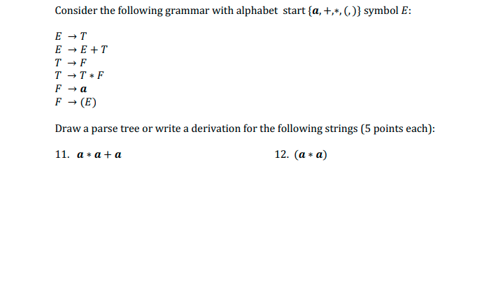 Solved Consider the following grammar with alphabet start | Chegg.com