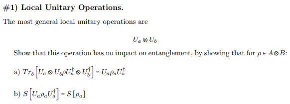 Solved #1) Local Unitary Operations. The most general local | Chegg.com