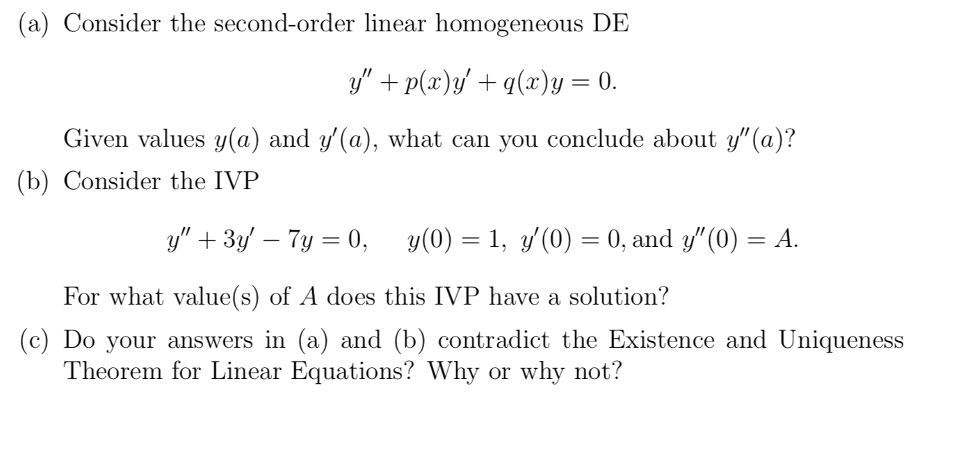 Solved A Consider The Second Order Linear Homogeneous De 2998