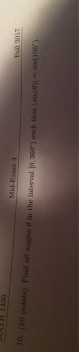 Solved Fall 2017 10. (10 points) Find all angles θ in the | Chegg.com