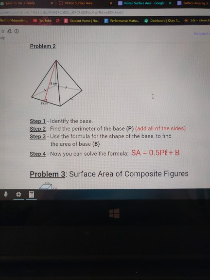 Solved Notes: Surface Area *For pyramidst **Formula: SA = Ph | Chegg.com
