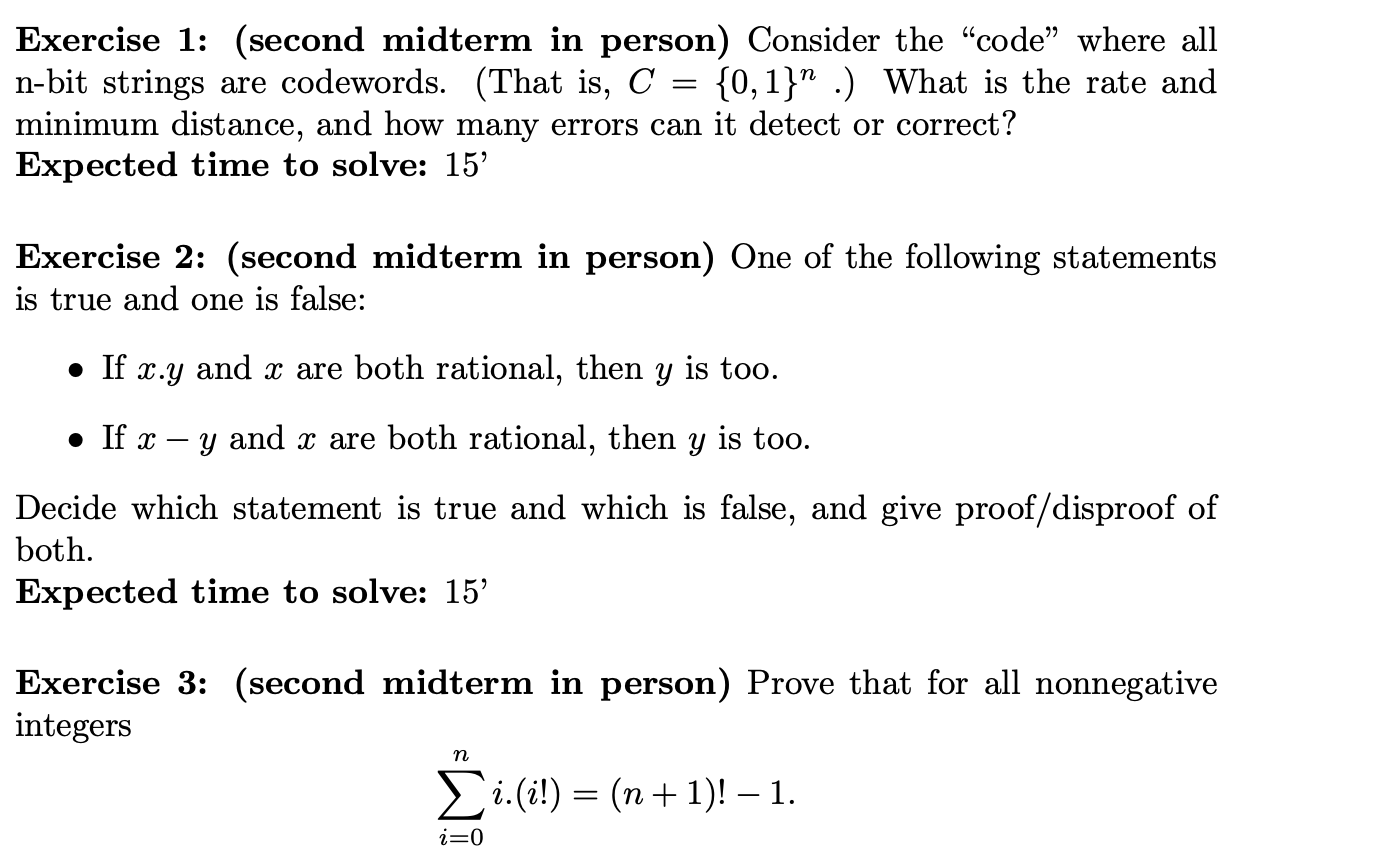 Solved Exercise 1: (second midterm in person) Consider the | Chegg.com