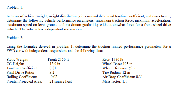 Solved Problem 1 In terms of vehicle weight, weight | Chegg.com