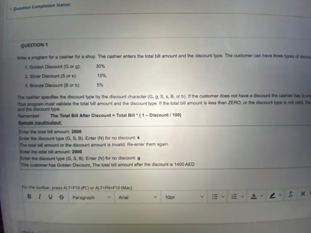 Solved Question Completion Status: QUESTION 1 Write a | Chegg.com