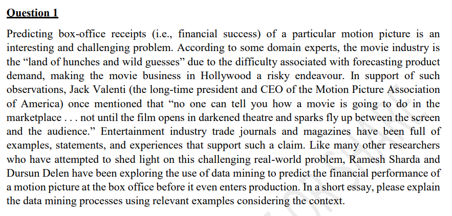 Solved Predicting box-office receipts (i.e., financial | Chegg.com