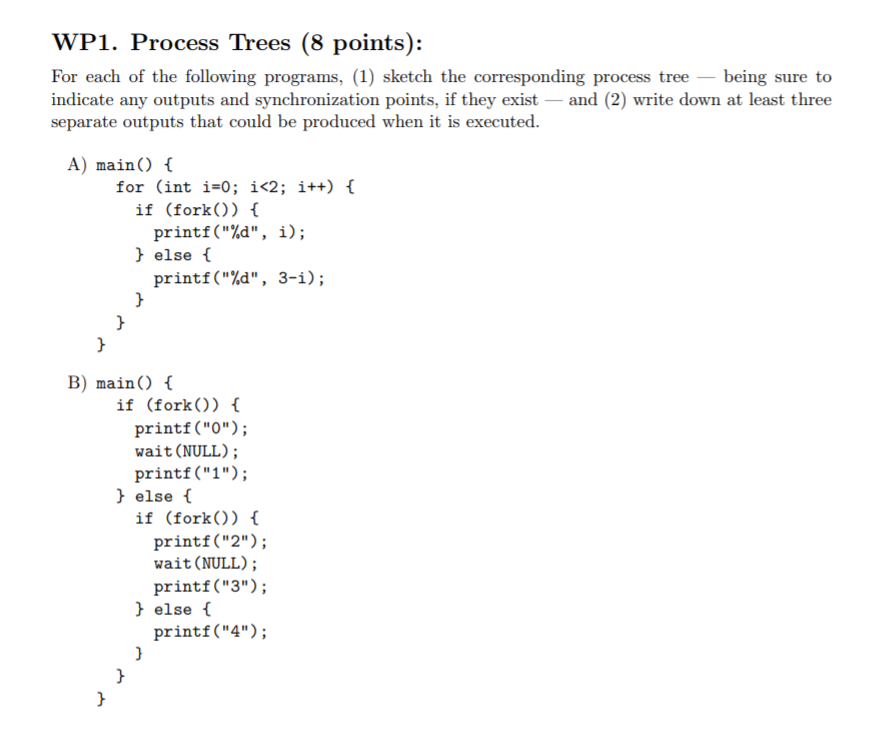 WP1. Process Trees (8 points): For each of the | Chegg.com