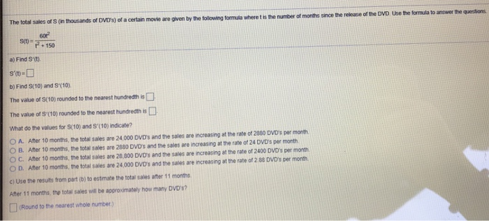 Solved The total sales of S (in thousands of DVDs) of a | Chegg.com