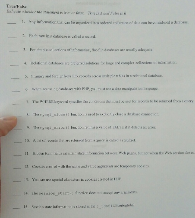 Solved Indicate whether the statement is true or false True | Chegg.com