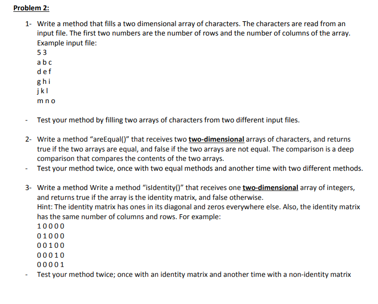 Solved Problem 2: 1- Write a method that fills a two | Chegg.com