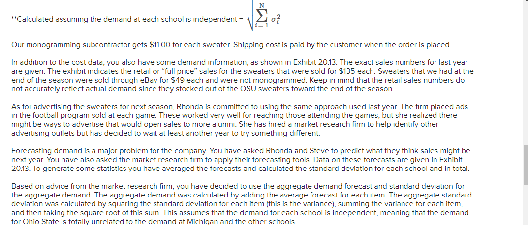 Analytics Exercise 20-1 (Algo) Big10Sweaters.com is a | Chegg.com