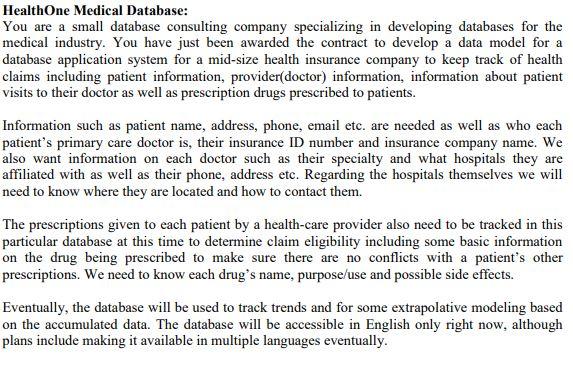 Solved HealthOne Medical Database: You are a small database | Chegg.com