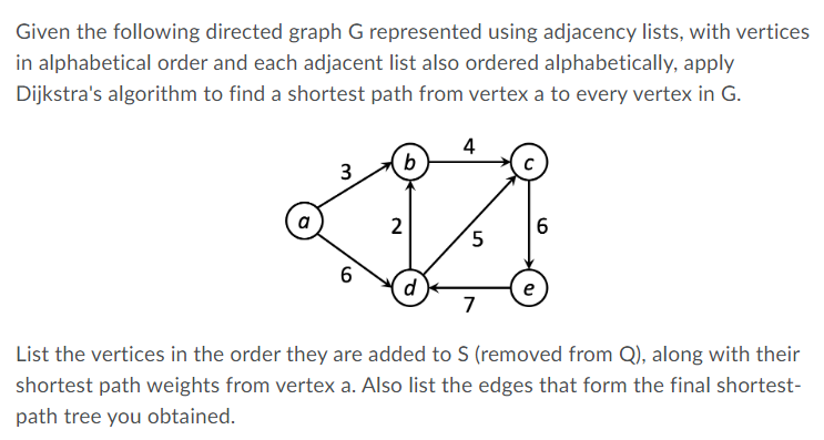 Solved Given the following directed graph G represented | Chegg.com