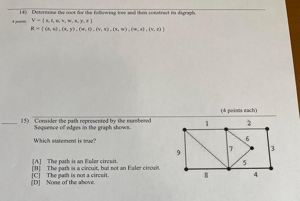 Solved 14) Determine the root for the following tree and | Chegg.com