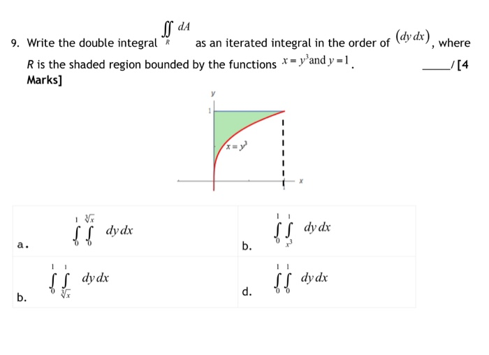 Solved dA dy dx), where 9. Write the double integral as an | Chegg.com