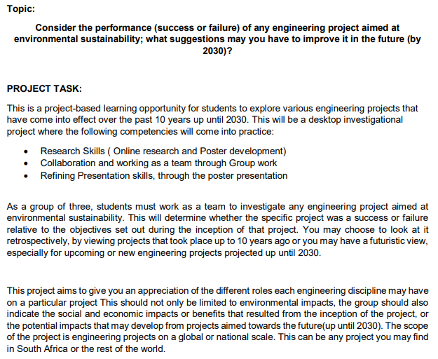 Must I choose a project that has been done, | Chegg.com