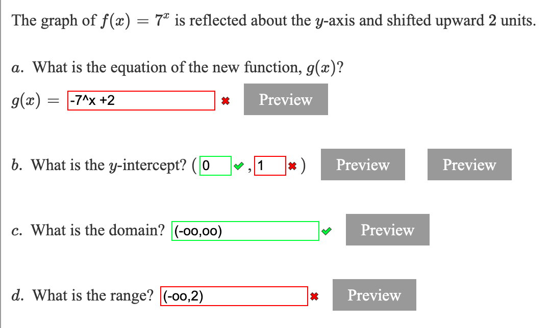 Solved The graph of f(x)=7x is reflected about the y-axis | Chegg.com
