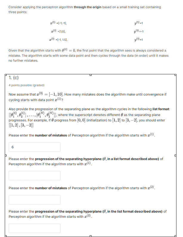 Solved Consider applying the perceptron algorithm through | Chegg.com Solved Consider applying the perceptron algorithm through | Chegg.com