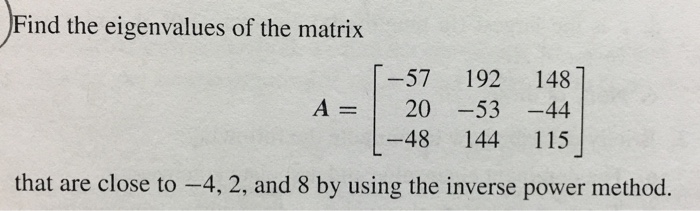 Solved Find the eigenvalues of the matrix A = [- 57 192 148 | Chegg.com